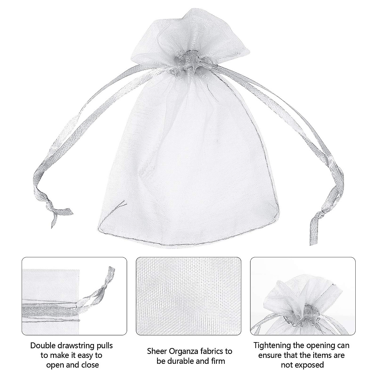 Boshen 100/200PCS Organza Gift Candy Sheer Bags Mesh Jewelry Pouches Drawstring Bulk for Wedding Party Favors Christmas 3"x4" 4" X 6" 5"x7" (3" X 4"(100PCS), White)