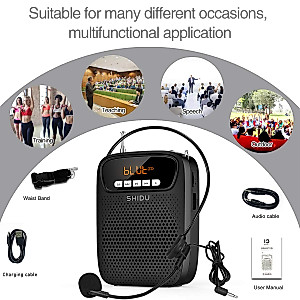 S278 15W Lightweight Portable Rechargeable Mini Voice Amplifier with Headset Microphone Supports Bluetooth/Recording/FM Radio/MP3 for Teachers, Tour Guides and More