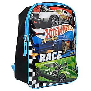 Hot Wheels 15" Backpack Race Cars Boys Kids School Bag Blue Black