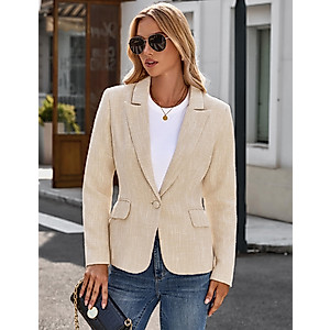 luvamia Tweed Blazers for Women Business Casual Dressy Blazer Jacket Blazers for Women Business Casual Women Blazers for Work Professional Work Clothes for Women Beige Size Small Fits Size 4 / Size 6