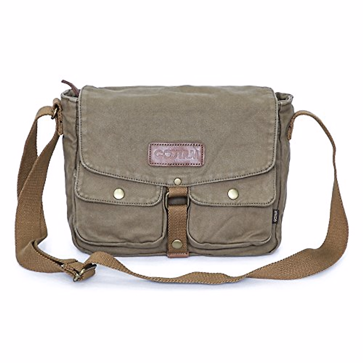Gootium Canvas Messenger Bag - Vintage Crossbody Shoulder Bag Military Satchel, Olive Brown