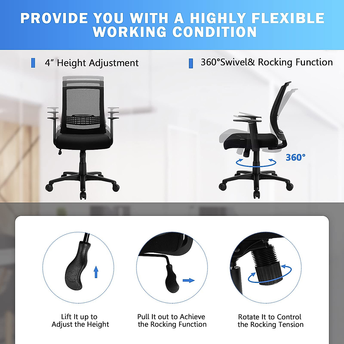 Giantex Ergonomic Mesh Executive Office Chair with Adjustable Lumbar Support, Swivel Managerial Chair with Rocking Function, High-Back Computer Chair, Home Office Desk Chair