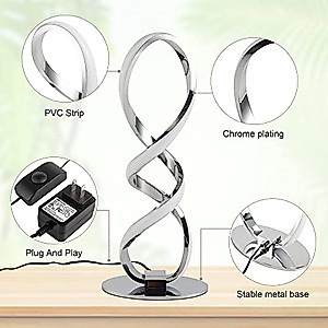 Adebime LED Modern Table Lamp, Small Unique Bedside Table Lamp Spiral Lamp Stepless Dimmable Silver Nightstand Lamp 12W, 3200K Warm White Modern Desk Lamp, Side Table Lamp for Living Room Bedroom