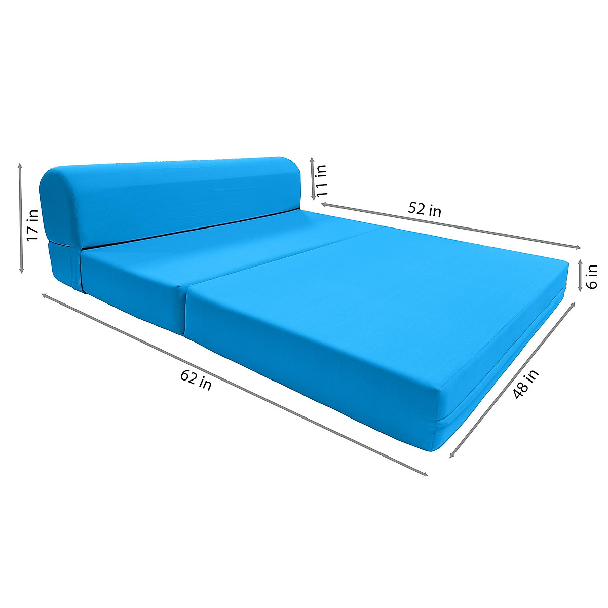D&D Futon Furniture Sleeper Chair Folding Foam Bed, Studio Guest Sofa Mattress, 72 x 48 x 6 in Thick, Turquoise