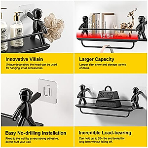 DUSASA Floating Wall Shelves for Bedroom/Bathroom, 2 Pack Metal Hanging Shelf for Living Room/Kitchen/Laundry Room, Wall Mounted Shelves with Towel Rack, Rustic Black Shelves for Wall Décor & Storage