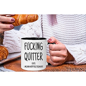 Awnpow-Fucking Quitter Happy Retirement Mug，Funny Mug for Coworker,11oz Ceramic Coffee Mug/Tea Cup