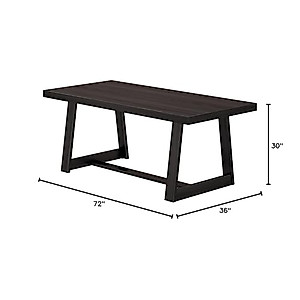 Plank+Beam 72 Inch Farmhouse Dining Table, Solid Wood Rustic Kitchen Table, Large Wooden Rectangular Dinner Table for Dining Room, Home Office, Living Room Furniture, Easy Assembly, Black Wirebrush