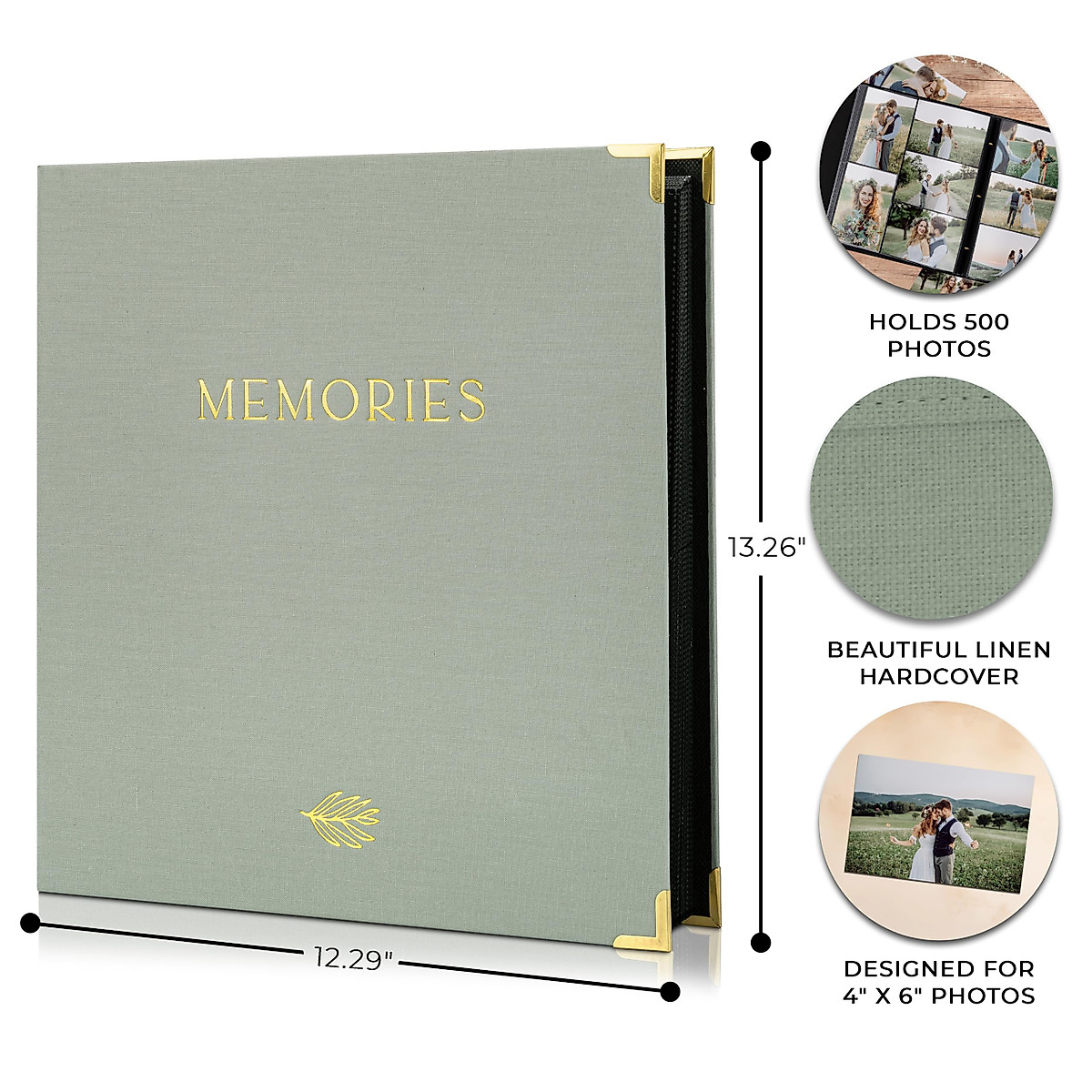 Beautiful Linen Photo Album For 4x6 Photos - Safely Holds Up To 500 Pictures of Unique Memories - The Perfect Large Photo Book To Store All Pictures of Treasured Family, Baby or Wedding Moments