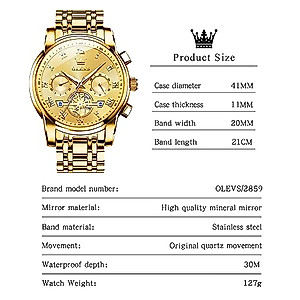 OLEVS Mens Watches Luxury Dress Stainless Steel Chronograph Gold Watches for Men Waterproof Date Analog Quartz Luminous Men's Wrist Watches Relojes para Hombres