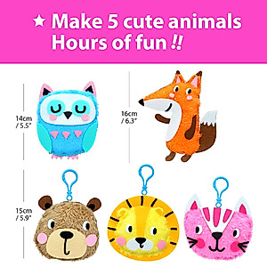 KRAFUN My First Sewing Animal for Kids, Beginner Art & Craft, 5 Easy Activities Stuffed Animal Dolls, Keyring Charms, Instructions & Felt Materials for Learn to Sew, Embroidery