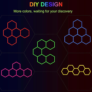 GELTTULU Hexagon LED Lights,25 Pack LED Hexagon Garage Light RGB, LED Garage Lights with Color Changing Bright Lighting Car Detailing LED Shop Light Hexagon for Garage Basement Gym Bar...