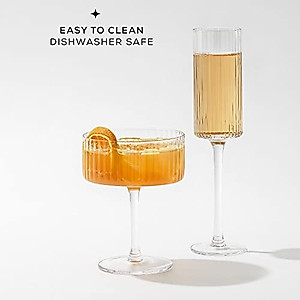 JoyJolt Fluted Champagne Flutes – ELLE 6oz Champagne Glasses. Unique Champagne Flute, Mimosa Glasses, Cocktail Glasses or Wedding Champagne Flutes. Vintage Style Drinking Glasses