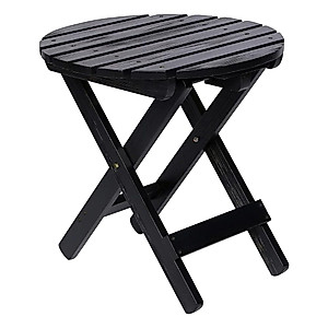 Classic Design Adirondack Round Folding Patio Table With Slated Top & Genuine Cedar Wood Construction | Antique Black Color Weatherproof Finish Best For Indoor Outdoor Use | Water & Rust Resistant