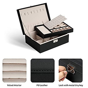 onlyamazing Black PU Leather Jewelry Box, Necklace Holder Organizer Double Layer Jewelry Display Storage Case with Lock