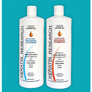 Sulfate Free Shampoo & Conditioner 2x 1000ml Bottles Value Set infused with Moroccan Argan Oil, By Keratin Research post treatment shampoo