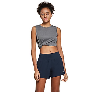 BALEAF Women's 5" Workout Shorts Gym Running Shorts Athletic with Liner High Waistband Quick Dry Sports Zipper Pockets Navy S