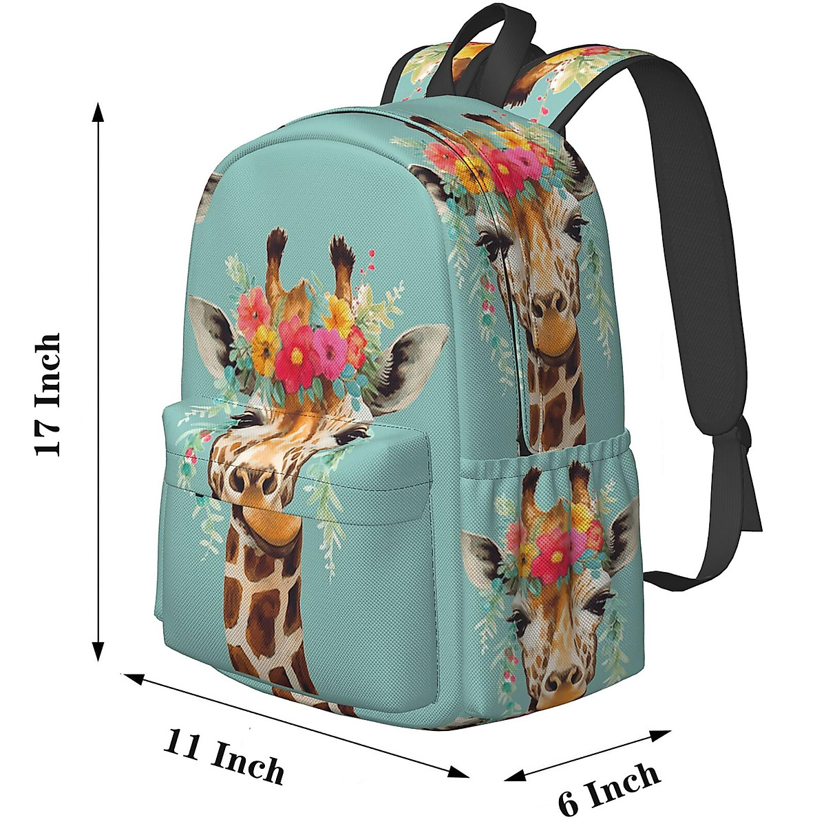 FeHuew 16 inch backpack Giraffe with Floral Headpiece Laptop Backpack Full Print School Bookbag Shoulder Bag for Travel Daypack