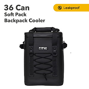 RTIC Backpack Cooler 36 Can, Insulated Portable Soft Cooler Bag Waterproof for Ice, Lunch, Beach, Drink, Beverage, Travel, Camping, Picnic, Car, Hiking, Black