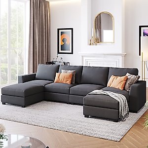 Voohek Sectional Sofa Upholstered Lounge Couch, for Living Room, Apartment, Grey