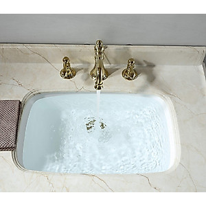 Derengge Gold Finish Bathroom Faucet 8 Inch Widespread Faucet Polished BrassTwo-Handle Sink Faucet 3 Hole with Brass Pop up Drain Assembly,Polished Brass F-8303-PB