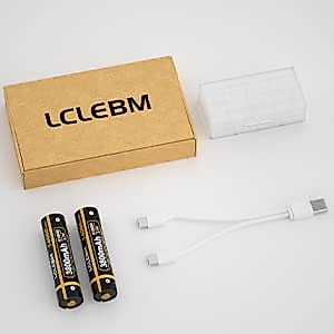 LCLEBM 3.7V 3800mAh USB Rechargeable Lithium Battery for Button Top with 2 in 1 Charge Cable for Flashlights, Camera, Headlamps, Doorbells, RC Cars (2 Pack)