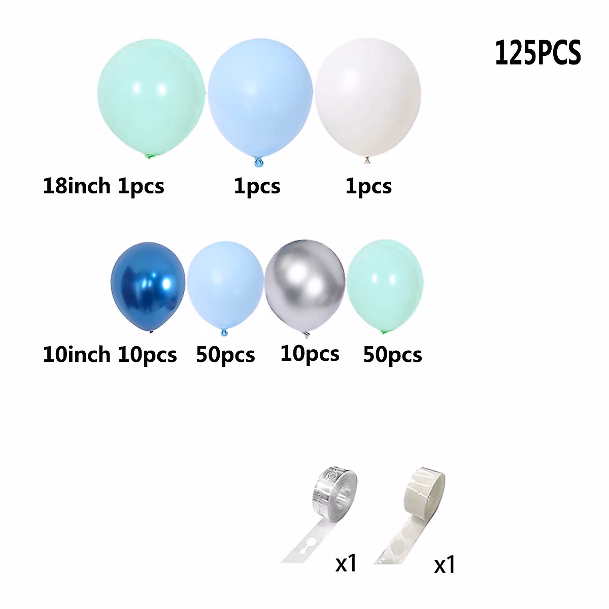 125pcs Blue Green Macaron Balloon and Metallic Blue Silver Balloon Garland Kit for Birthday Retirement Bridal Baby Shower Graduation Wedding Anniversary Party Decoration