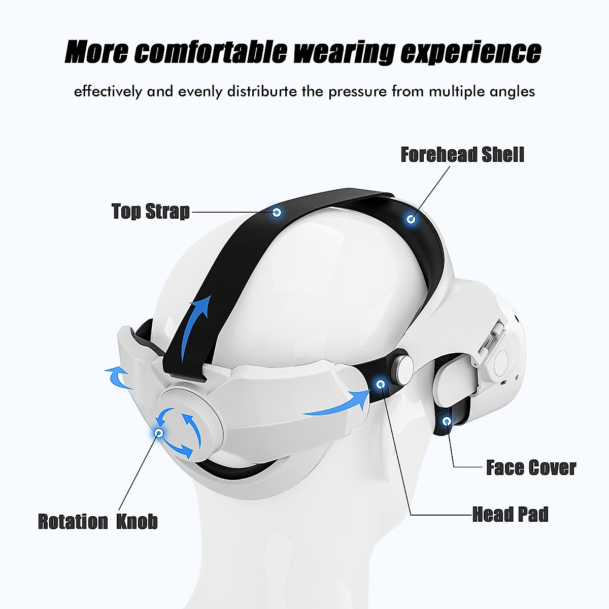 Aixoto Head Strap for Oculus Quest 2/Meta, Updated Adjustable Halo Strap, Replacement for Elite Strap, Less Pressure on Your Face, Comfortable VR Accessories
