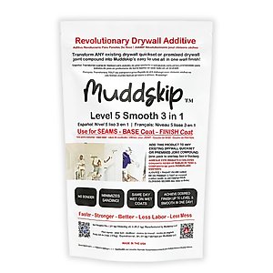 Muddskip Level 5 Smooth 3 in 1 Drywall Additive for Seams, Base & Finish Coats - Transforms Quickset or Joint Compound Into All in One Wall Finish – No Sanding, Same Day Wet On Wet Coats – 2 lb. Bag