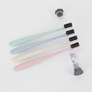 4 Pack Bamboo Charcoal Toothbrush Semilyn Wheat Straw Toothbrush Eco-Friendly ergonomic Soft Bristles Toothbrush Small Heads Superfine Teeth Comfortable for Sensitive Gums for Kid and Adult (4 Color)