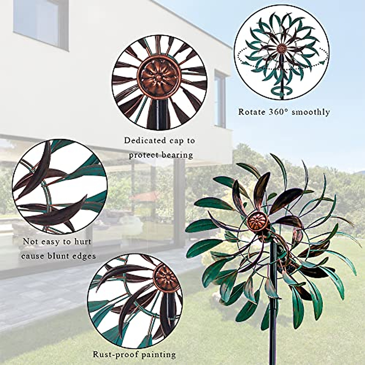 VEWOGARDEN 360° Outdoor Wind Spinner, Wind Sculpture Spinner with Metal Stake, Yard Art Decor for Patio, Lawn & Garden 63 * 13