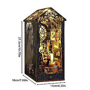 DIY Book Nook Kit, 3D Wooden Puzzle Booknook, Dollhouse Miniature Detective Agency Kits, Bookshelf Insert Decor Alley with LED Light, Assembled Bookends Crafts for Kids/Adults