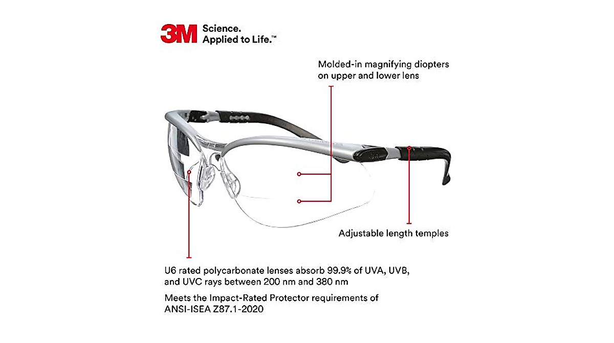 3M Safety Glasses with Dual Readers - ANSI Z87 Certified