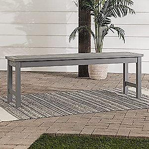Walker Edison Rendezvous Modern Solid Acacia Wood Slatted Patio Bench, 53 Inch, Grey Wash