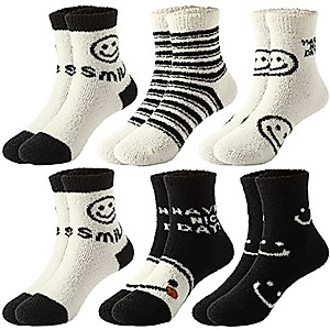 Smiley Face Fuzzy Socks Kids Toddler Children Cute Fun Animal Cozy Fluffy Socks Gifts Stocking Stuffers