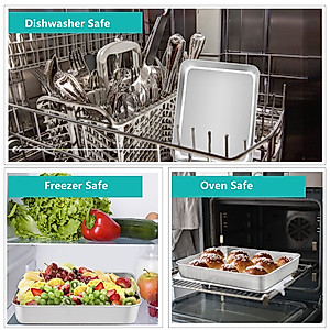 TeamFar Small Lasagna Pan Set of 2, 10.5’’ x 8’’ x 2’’ Stainless Steel Rectangular Brownie Cake Pan For Baking Roasting, Healthy & Sturdy, Brushed Surface & Dishwasher Safe, Deep Side