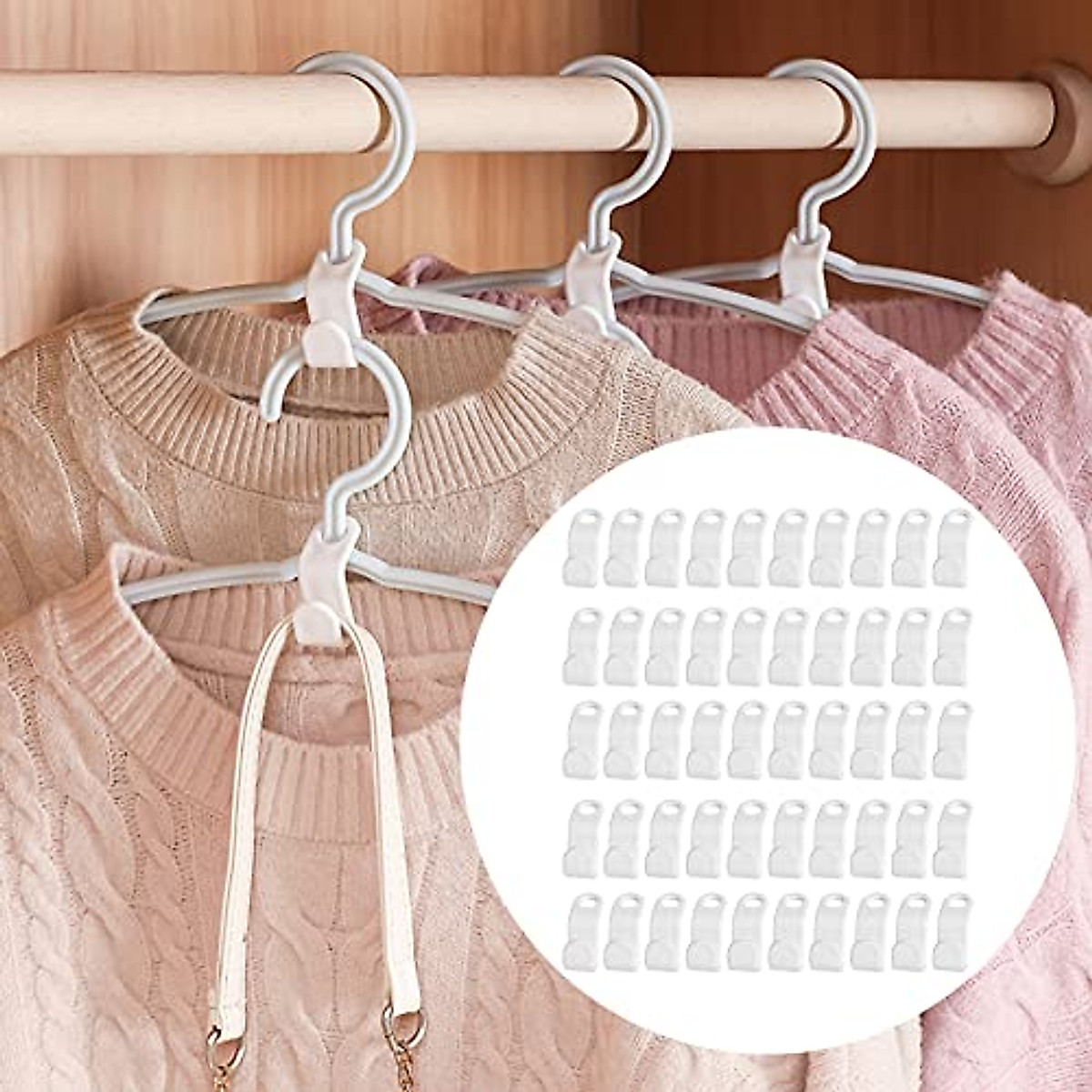 Clothes Hanger Connector Hooks, 50pcs Space Saving Coat Connecting Hanger Hooks Multi-Layer Stackable Hanger Clothes Organiser for Wardrobe Clothes Hangers Space Savers