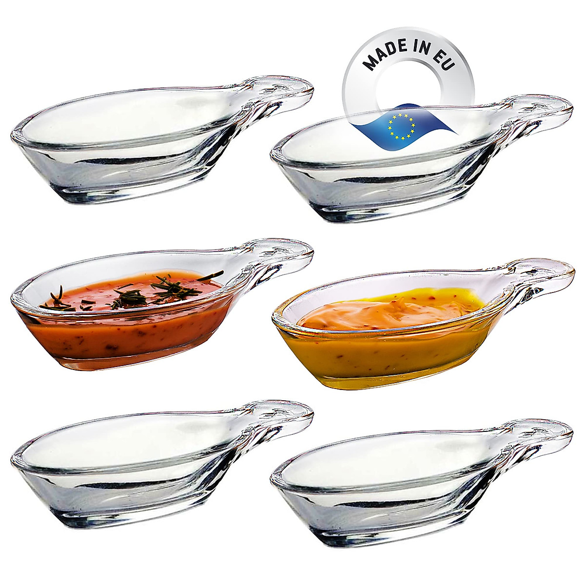 Crystalia Boutique Leaf Shape Glass Bowls Set for Kitchen Prep, Small Pinch Bowls, Clear Glass Cooking and Serving Bowls for Fruit, Sauce, Dipping and Candy Dishes, Mini Decorative Serveware Set of 6