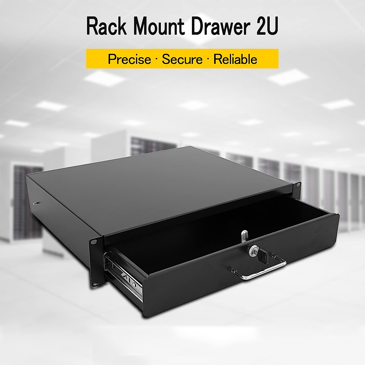 RAISING ELECTRONICS Drawer Server Cabinet Case 19 Inch Locking Rack Mount DJ Lockable Deep Drawer with Key (2U)