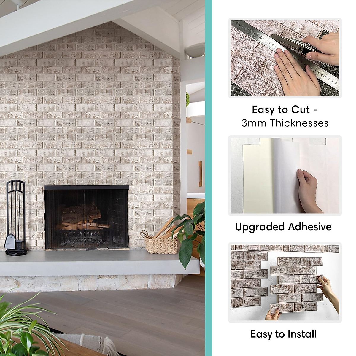 Commomy 10 Pcs 3D Faux Brick Wall Panels -11.8"X11.8" Small Size PVC Brick Peel and Stick Tiles Farmhouse DIY Self-Adhesive Wall Tile Faux Brick Paneling for Fireplace,Living Room,Bedroom,RV, Kitchen