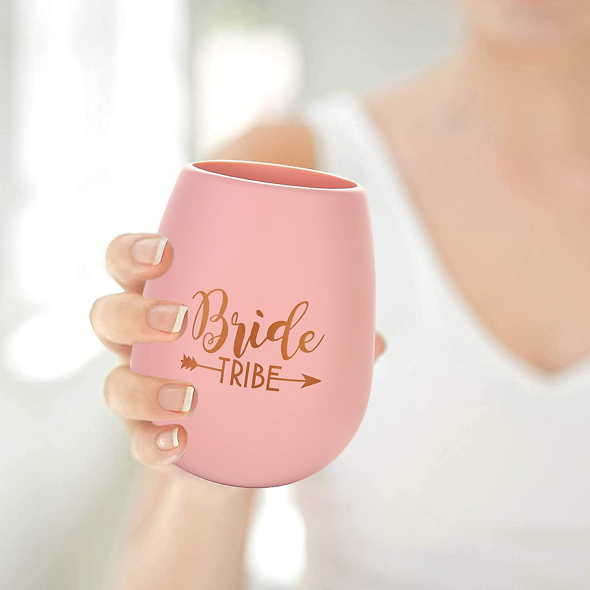 Set of 10 Bachelorette Party Silicone Wine Cups White Bride & Rose Gold Bride Tribe Cups, Bridesmaid Wedding Gift Party Favors