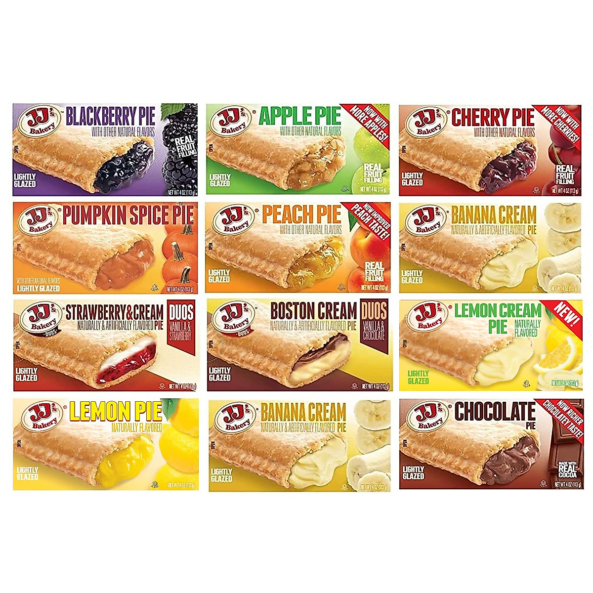 JJ's Bakery Ultimate Variety Pie Snack Pies, Individual Dessert, Fresh-Baked, Perfect for Snacks, Nut-Free, Kosher Parve, 4 Oz Each (Pack of 12)