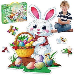 Easter Basket Stuffers for Toddlers Kids, 45PCS Bunny Floor Puzzle for Kids Age 4-8 Large Jigsaw Puzzles Easter Gifts for Boys Girls Egg Hunt