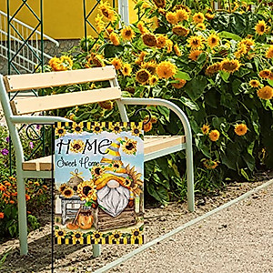 Furiaz Home Sweet Home Gnome Sunflower Spring Summer Small Decorative Garden Flag, Bee Honey Yard Home Outside Black Yellow Stripe Decoration, Fall Farmhouse Outdoor Decor Double Sided 12x18