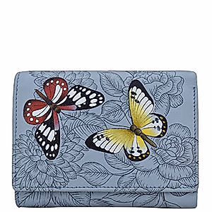 Anna by Anuschka Women's Ladies Three Fold Wallet, Butterfly Garden Blue