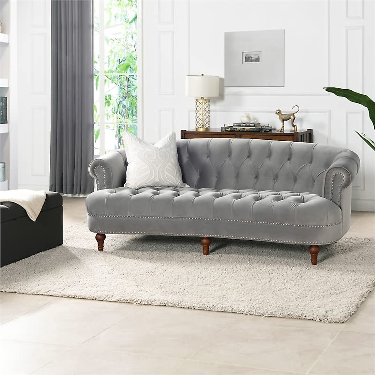 Jennifer Taylor Home La Rosa Victorian Chesterfield Tufted Sofa, Opal Grey Velvet