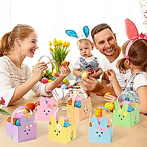 H1vojoxo 24PCS Easter Treat Boxes for Kids, Easter Candy Boxes with Handle, Easter Bunny Rabbit Cardboard Boxes, Goody Cookies Containers for Easter, Easter Boxes for School Classroom Party Favor
