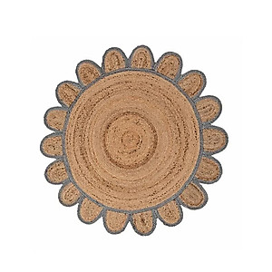 PATEL EXPORTS 5x5, 6x6, 7x7, 8x8 Custom Size Natural Jute Round Rug, Jute Handmade Braided Rug, Bohemian Rug, Large Rug, Area Rug, Circular Rug, Rag Rug (4x6 Round Scalloped Rug)