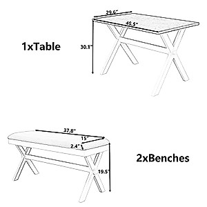 UBGO Chair for 4, 3 Piece Modern Leisure Set with 2 Upholstered Bench Rectangular Table for Kitchen, Dining Room, Restaurant, Apartment Small Space Furniture, Gray Green