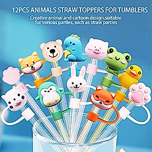 12Pcs Animals Straw Tips Cover,Reusable Frog Straw Covers Cap,Dust Proof Drinking Straw Tips Lids for 6-8mm,Cartoon Cute Straw Cap Lids Cap,Portable Straw Caps Decoration(12PCS Animal Style)