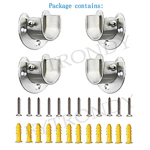 FYTRONDY Stainless steel Wardrobe Closet Rod Bracket, U-Shaped Open type Socket bracket, Shower Curtain Rod Pole End Supports Sockets Flange (1-1/4 INCH, 4 PACK)